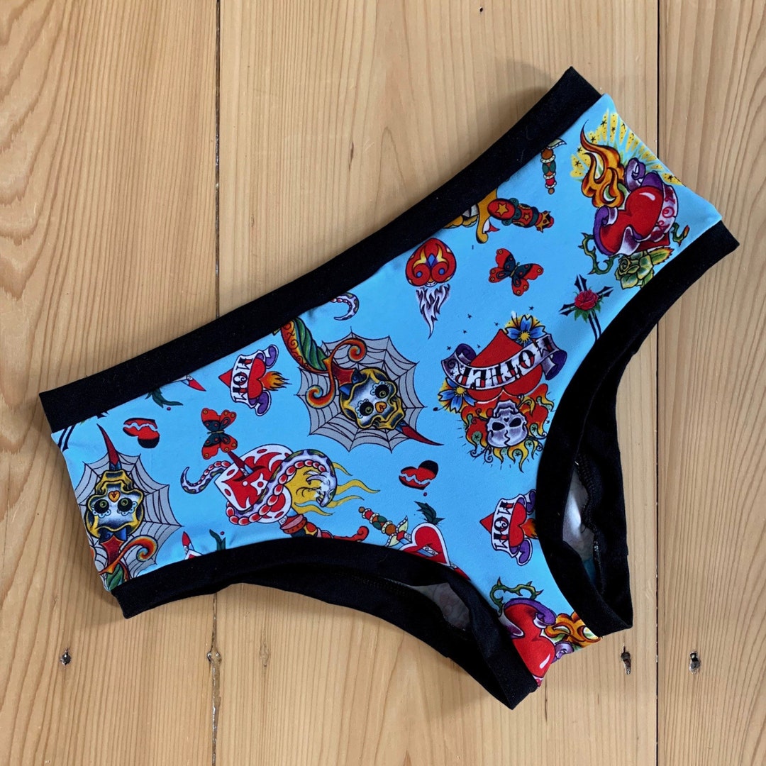 Anna Pole Dance Panty With Tattoo Motif on Light Blue Background With ...