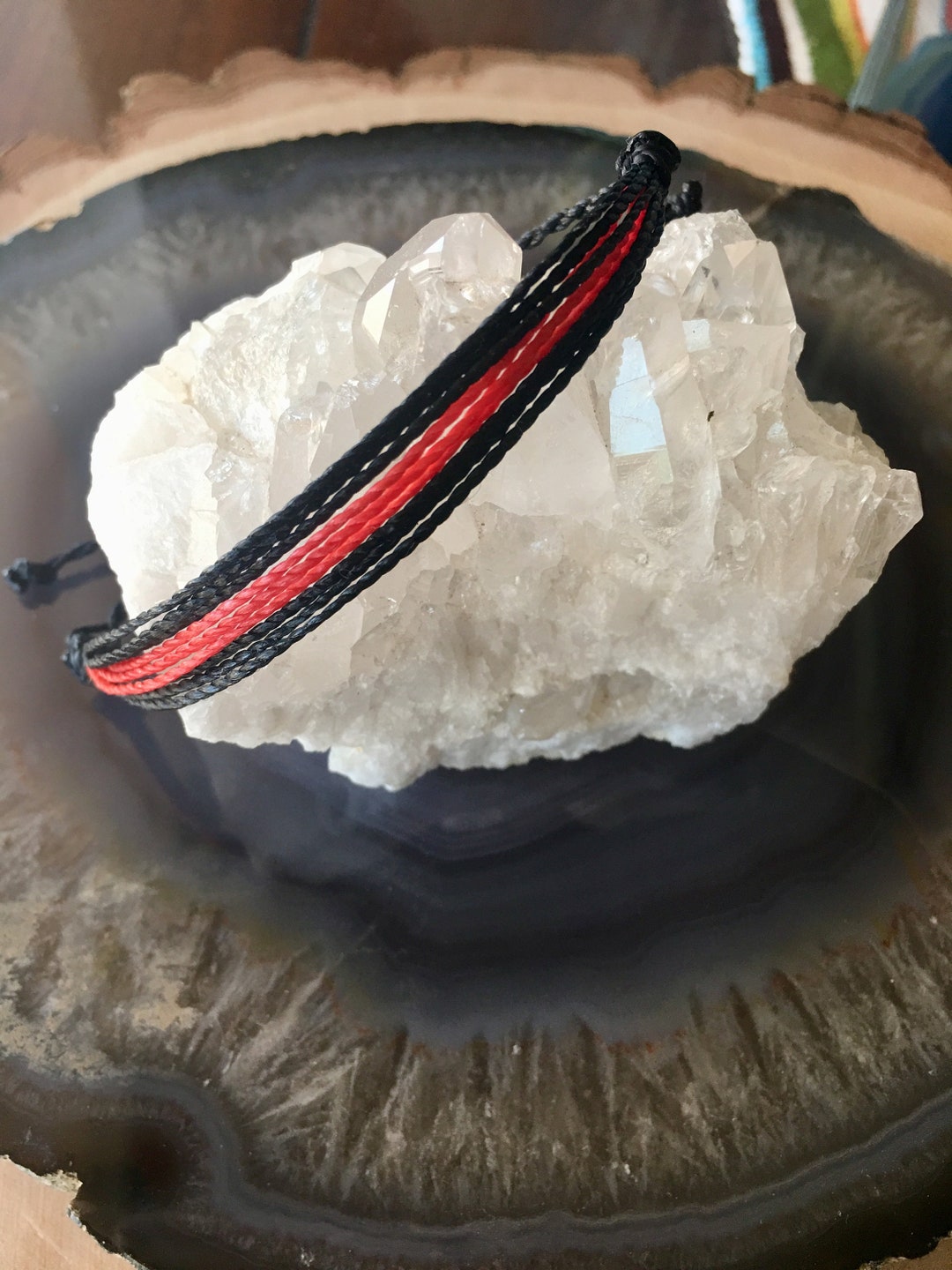 Thin Red Line of Courage Bracelet, Adjustable Bracelet, Stackable ...