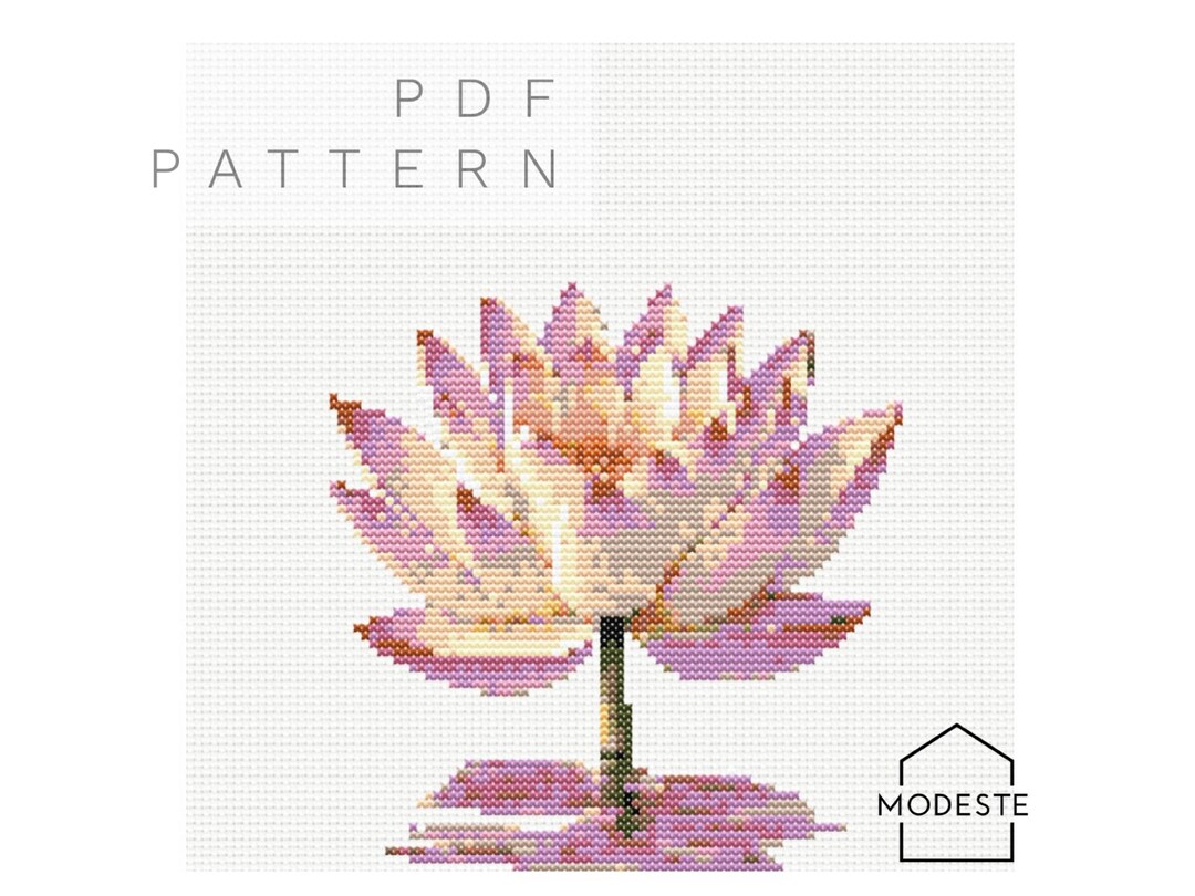 Flower Cross Stitch Pattern | Lotus Cross Stitch Pattern | Modern Cross ...