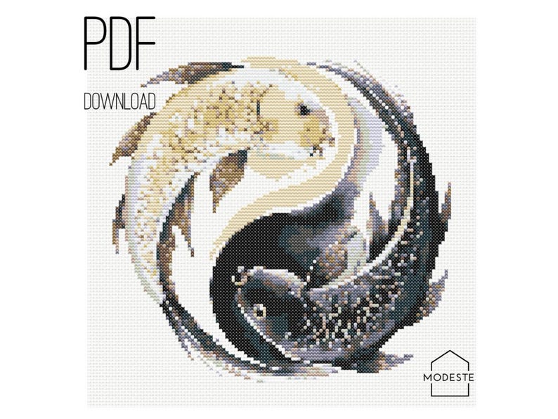 Yin Yang Cross Stitch Pattern | Koi Fish Cross Stitch Pattern | Modern ...