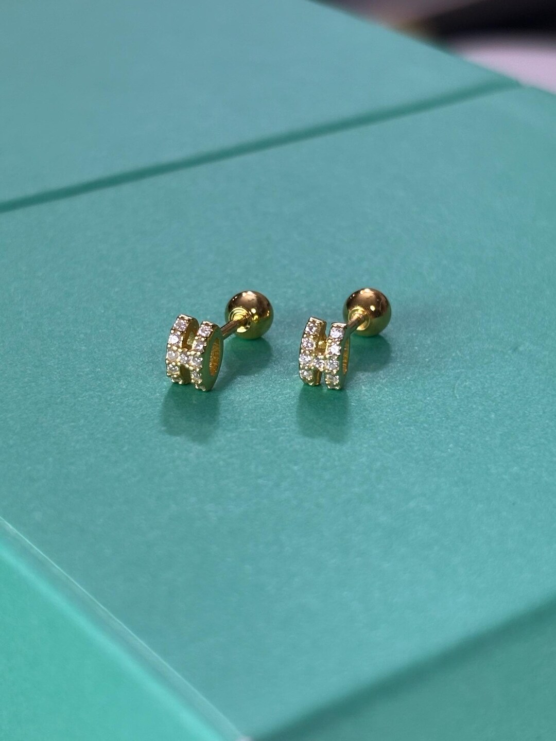 Mini H Diamond Stud Earrings by Reverie Row | S999 Fine Silver 18K Gold ...