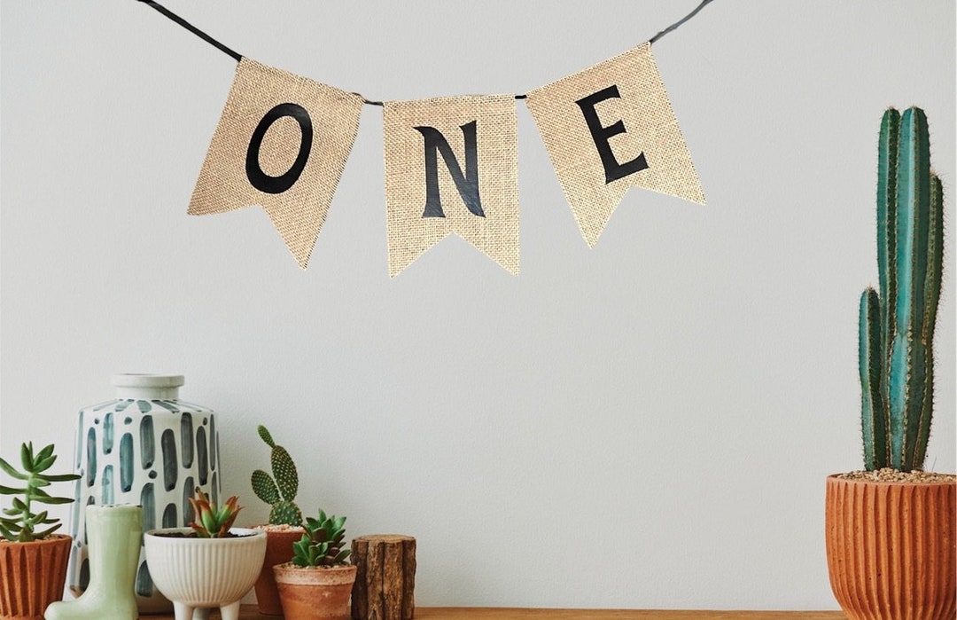 Burlap One High Chair Banner for Cake Smash Photoshoot, Rustic Boho ...
