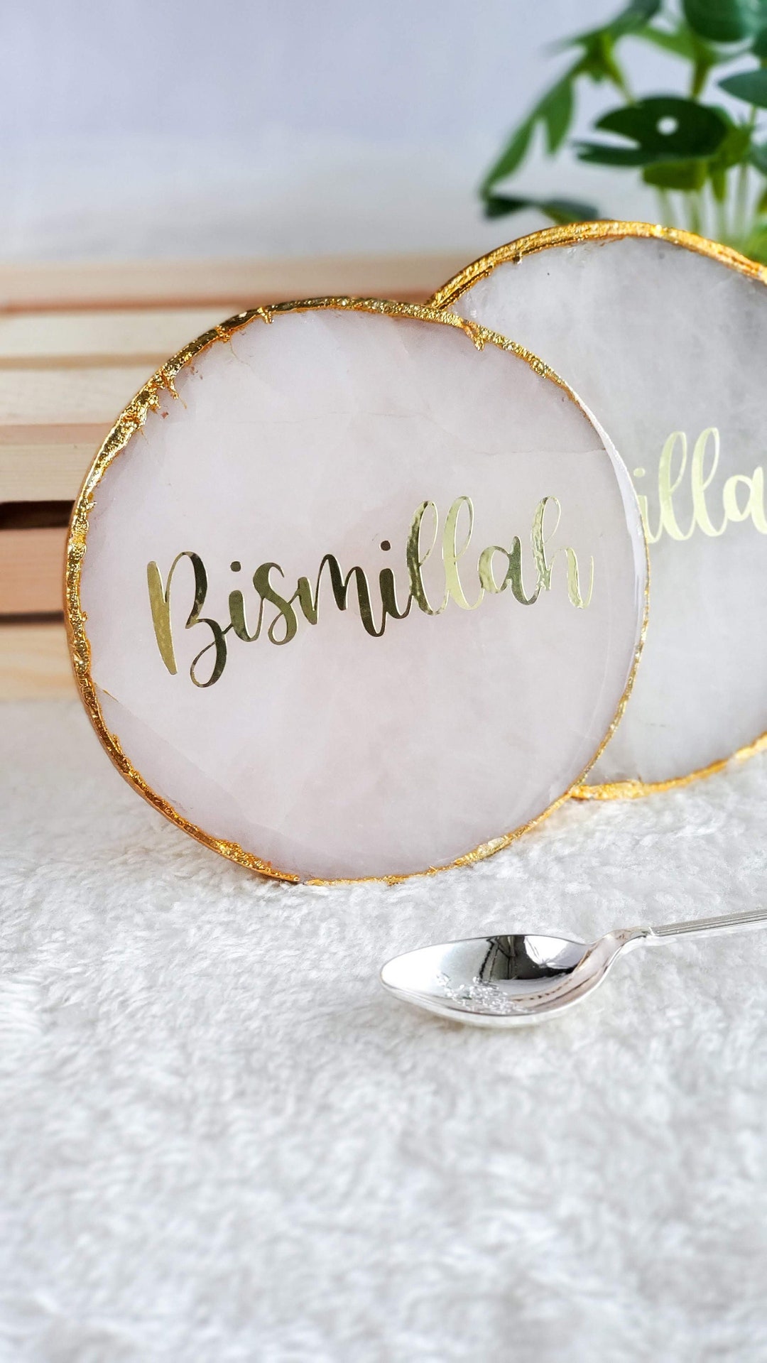 Bismillah Agate Coaster Set for Eid or Ramadan, 2 Agate Coasters for ...