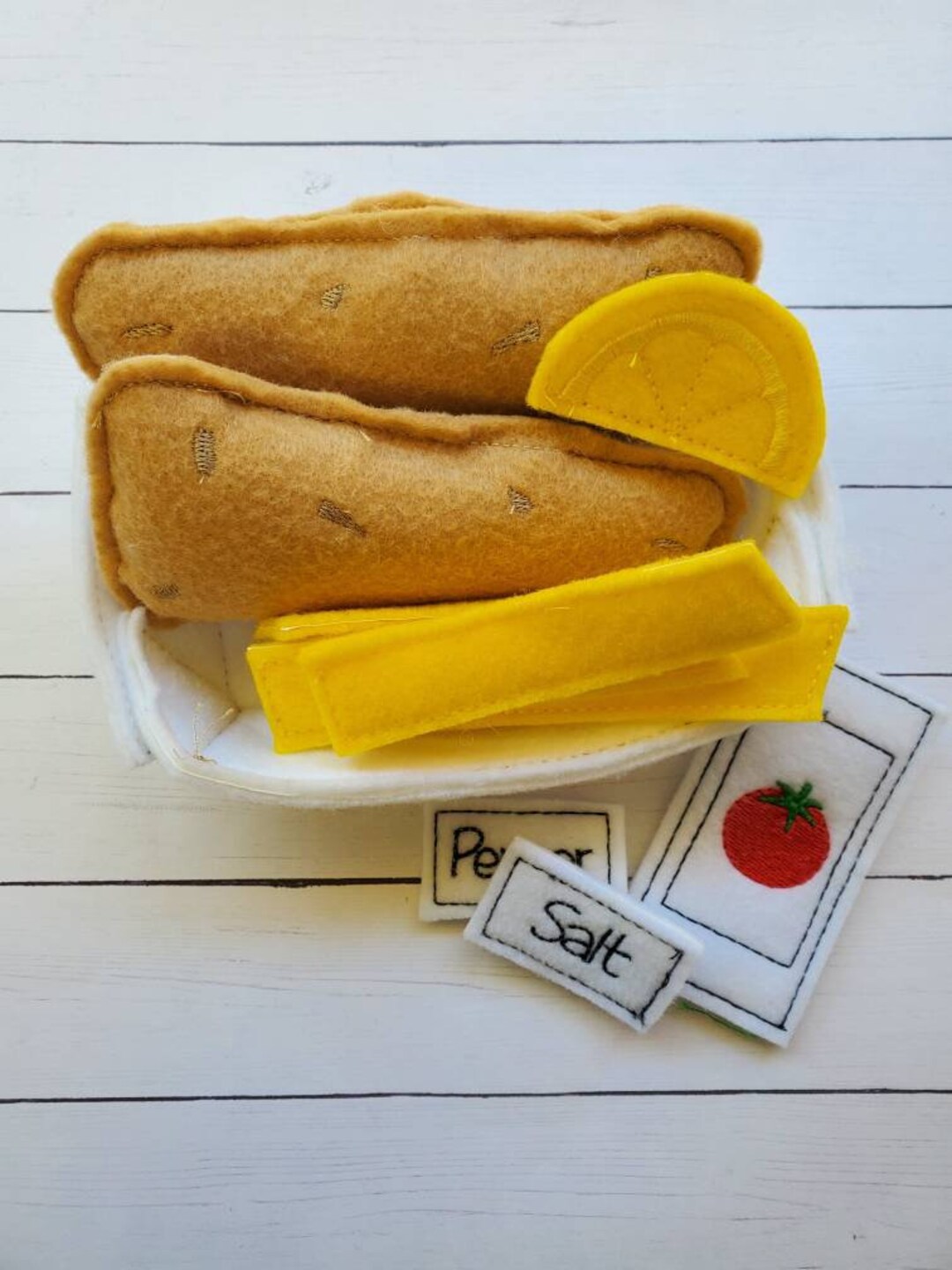 Fish and Chips, Felt Dinner Set, Felt Fish, Play Kitchen, Pretend Play ...