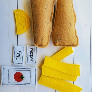 Fish and Chips, Felt Dinner Set, Felt Fish, Play Kitchen, Pretend Play ...