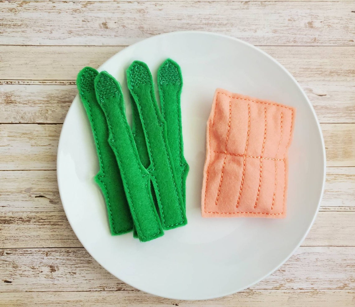 Felt Food Set Felt Salmon Dinner Felt Asparagus Play - Etsy