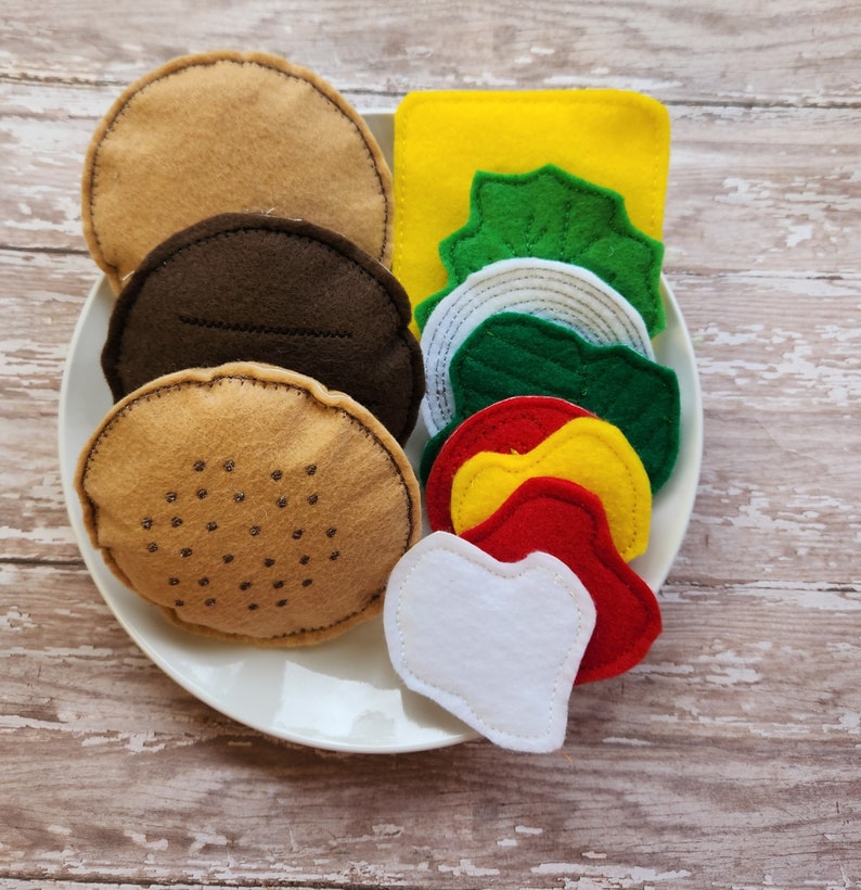 Felt Hamburger, Felt Cheese Burger, Pretend Hamburger, Pretend Play ...