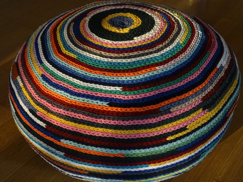 Multicolored Crochet Stuffed Pouffe, Ottoman Pouf, Bean Bag, Floor ...