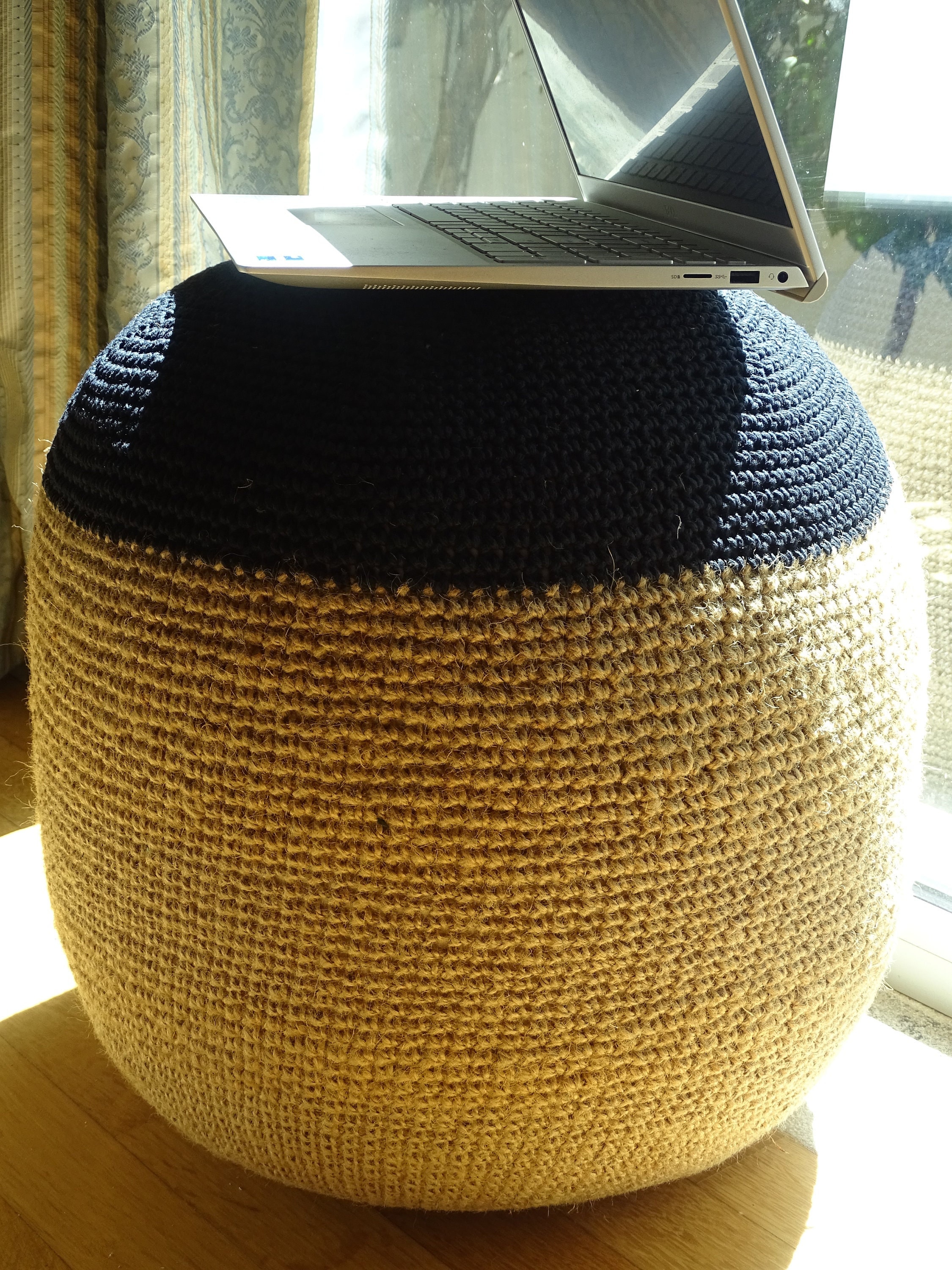 Natural Pouf Jute Twine Ratan Crochet Stuffed Pouffe/ottoman - Etsy