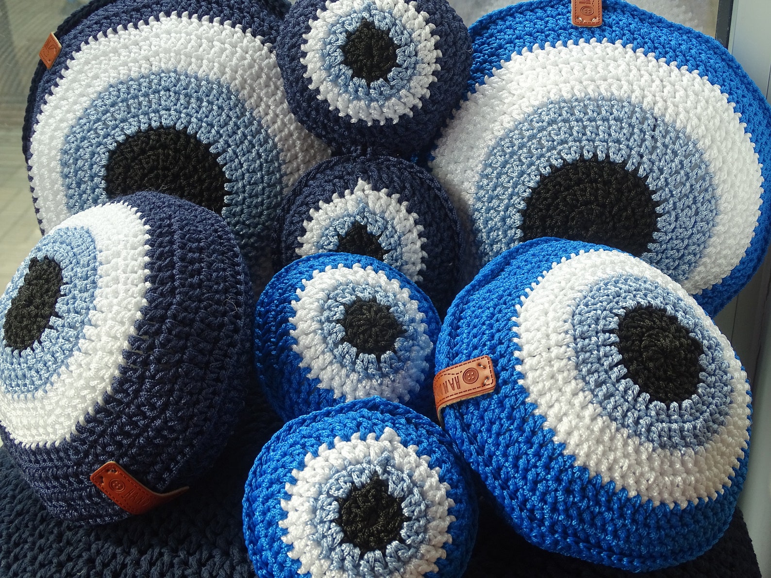 Evil Eye Knit Pillow, Nazar Crochet Pillow, Decorative Pillow, Circle ...