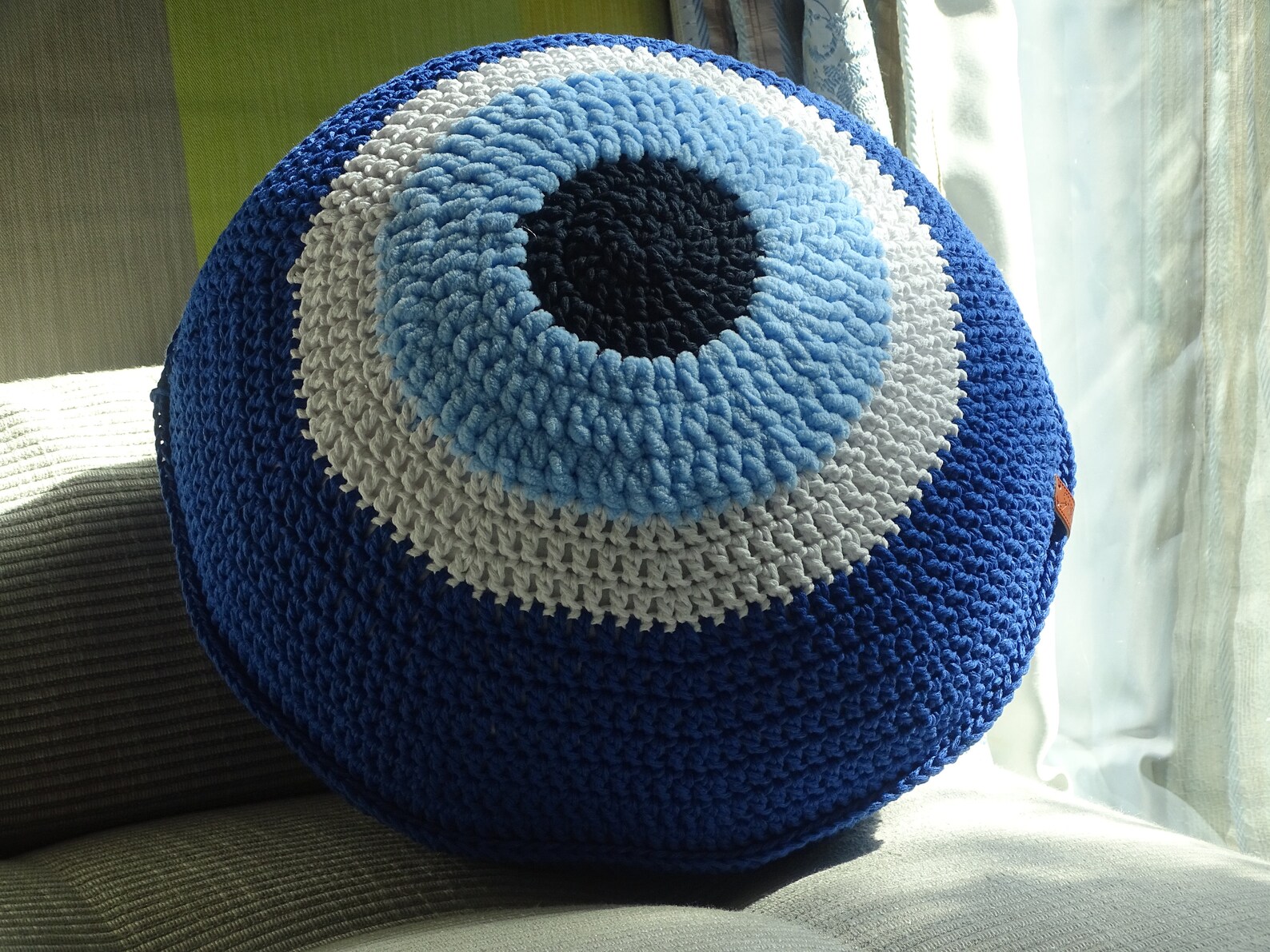 Evil Eye Knit Pillow, Nazar Crochet Pillow, Decorative Pillow, Circle ...