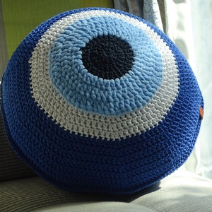 Evil Eye Knit Pillow, Nazar Crochet Pillow, Decorative Pillow, Circle ...