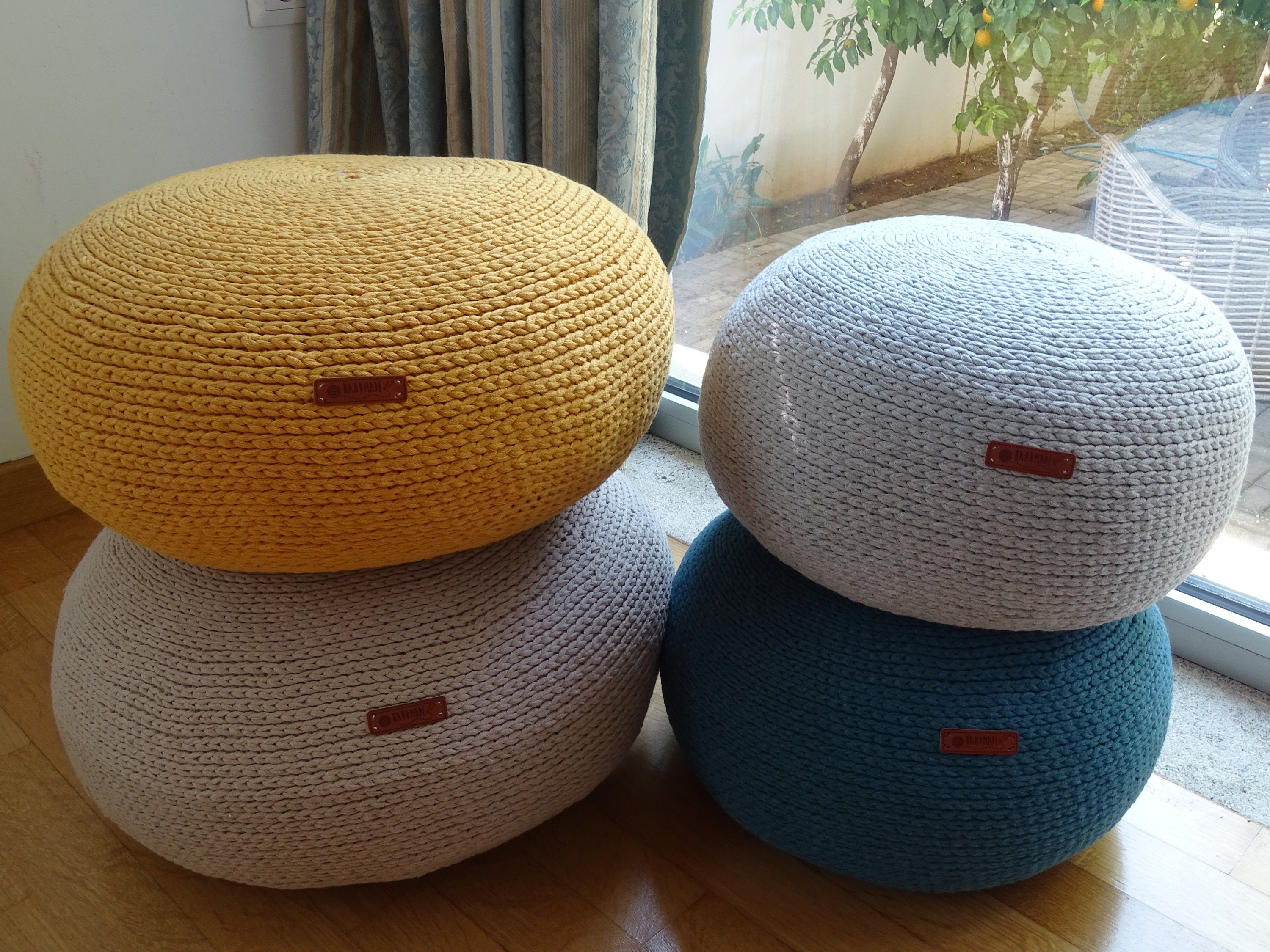 Crochet Stuffed Pouffe Ottoman Pouf 50% Cotton50 Balls Bean - Etsy