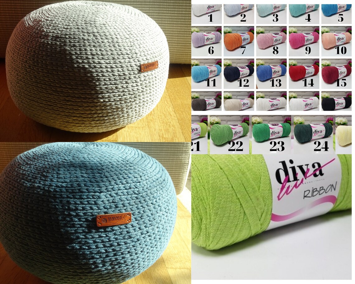 Crochet Stuffed Pouffe Ottoman Pouf 50% Cotton50 Balls Bean - Etsy