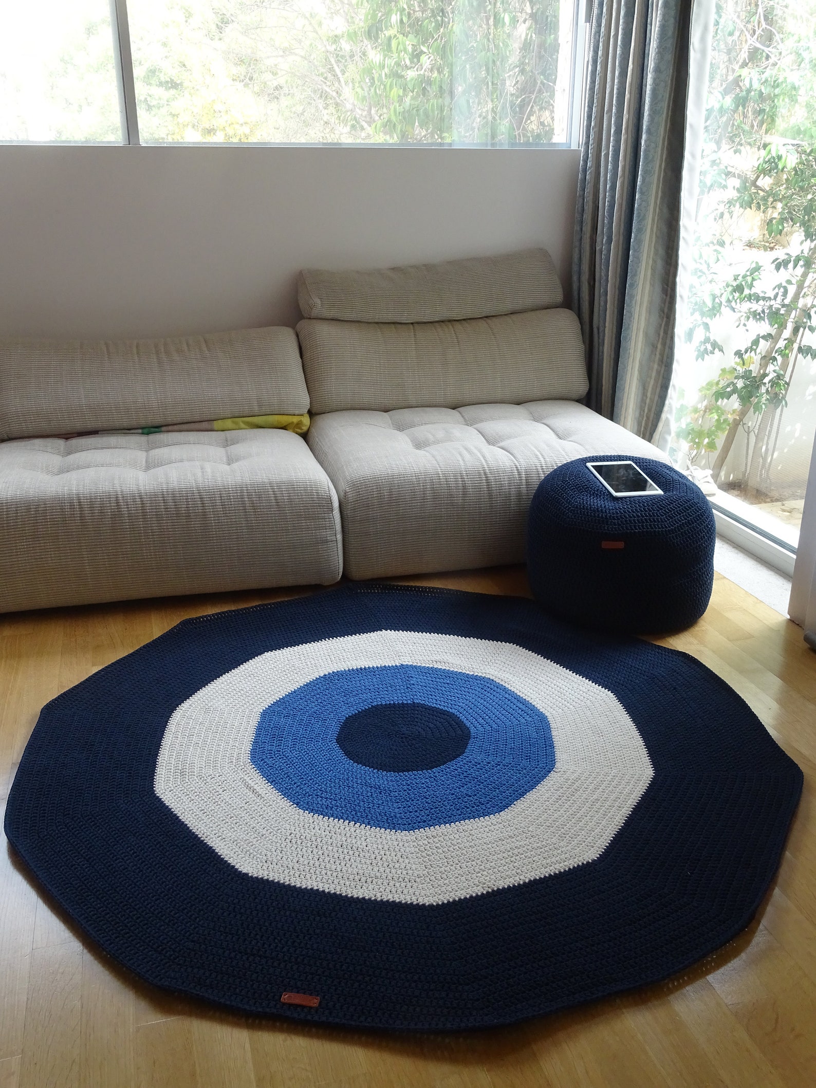 Macrame Cord Lucky Charm Round Carpet for Lounge Area in Living Room ...