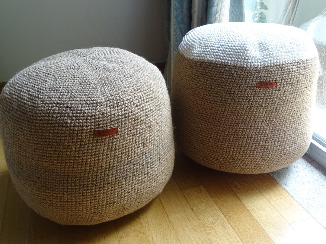 Modern Pouf, Twine Stuffed Pouffe, Ottoman From Natural Jute, Foot ...