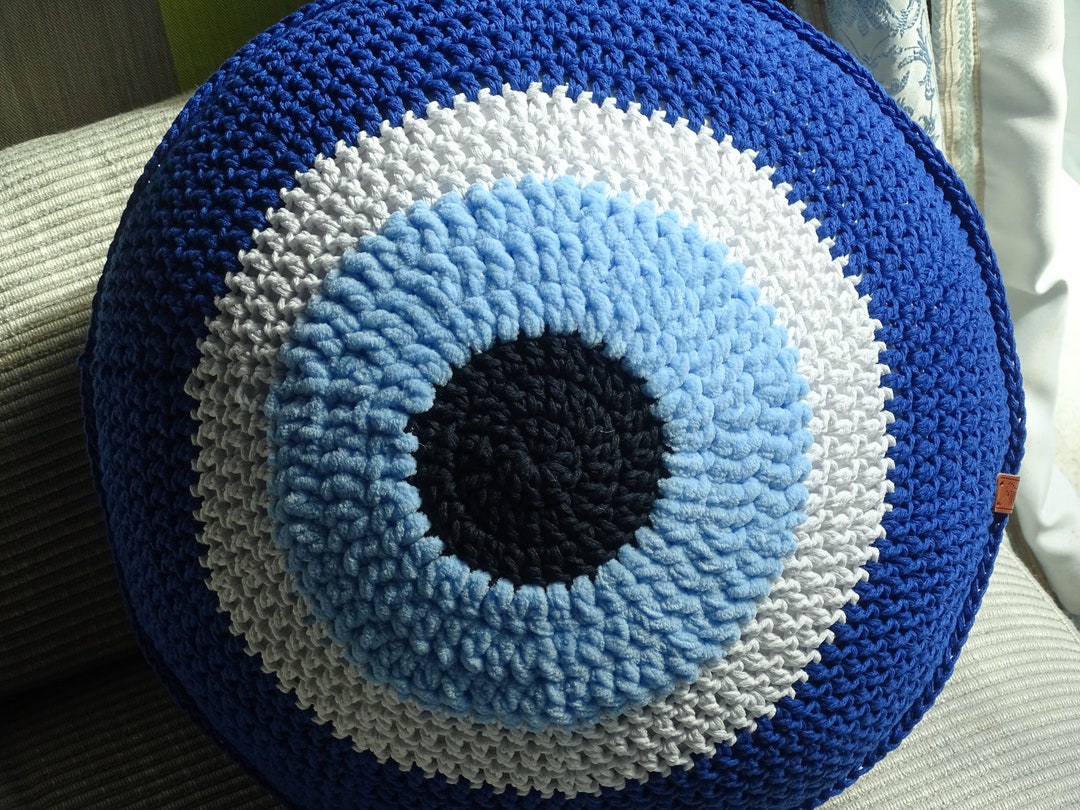 Evil Eye Knit Pillow, Nazar Crochet Pillow, Decorative Pillow, Circle ...