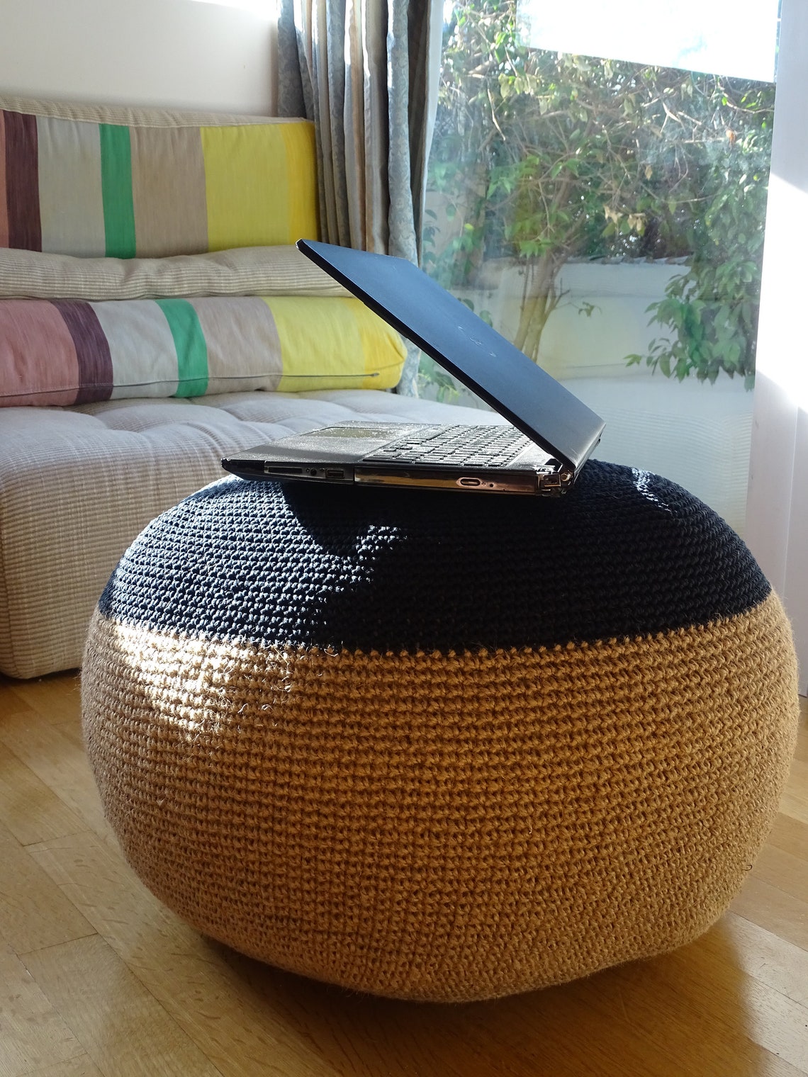 Natural Pouf Jute Twine Ratan Crochet Stuffed Pouffe/ottoman - Etsy