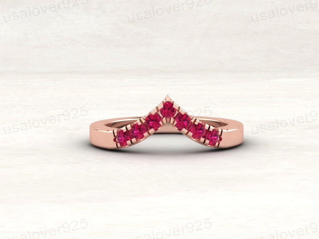Ruby Curved Chevron Half Eternity Wedding Band - 925 Sterling Silver - Engagement Ring Women ...