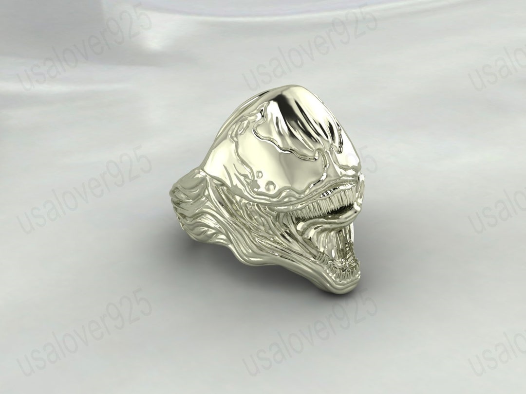 Venom Signet 925 Solid Sterling Silver Ring Handmade Marvel Inspired Jewelry Unique Gift for Him ...