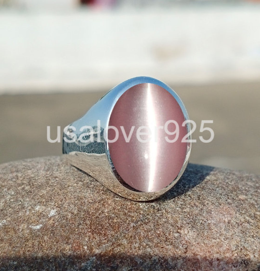 Pink Cats Eye Ring Sterling Silver Ring Oval Stone Ring - Etsy
