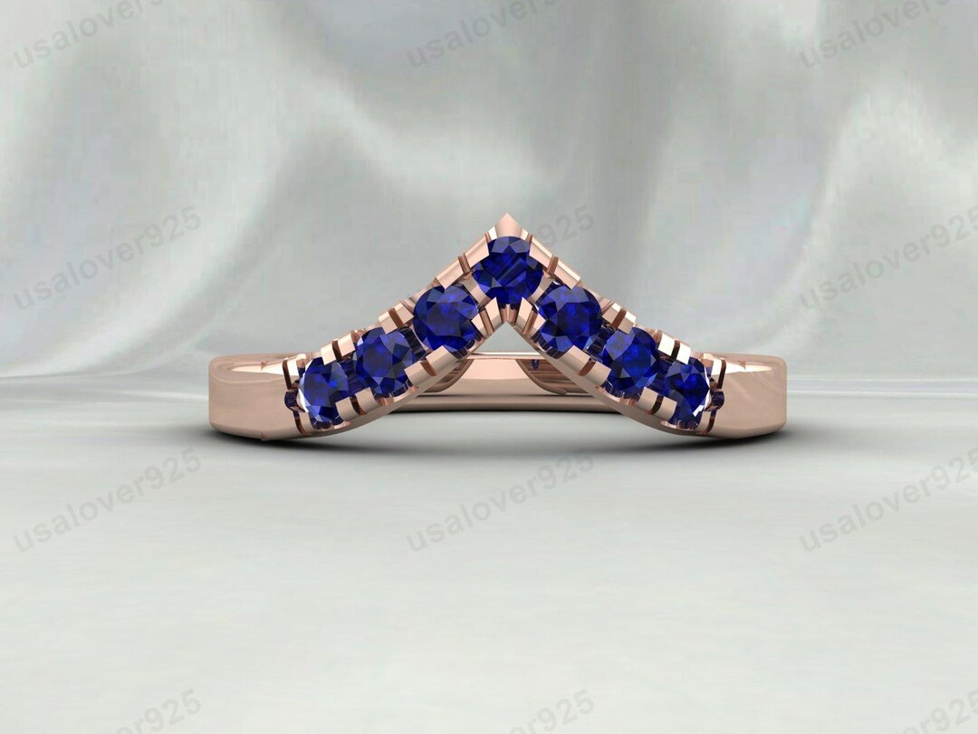 V Shape Blue Sapphire Eternity Band | Sterling Silver | Anniversary ...
