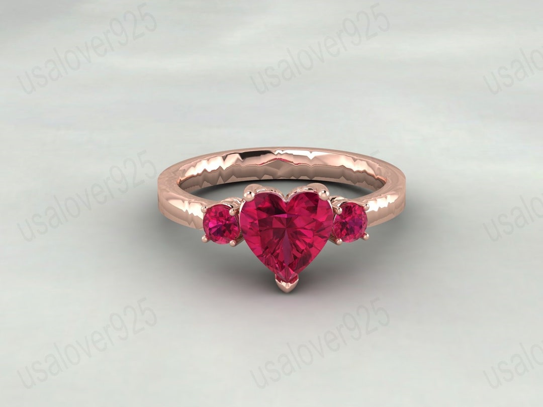 Ruby Heart Wedding Ring, Sterling Silver Ring, Gemstone Ring, Solitaire ...