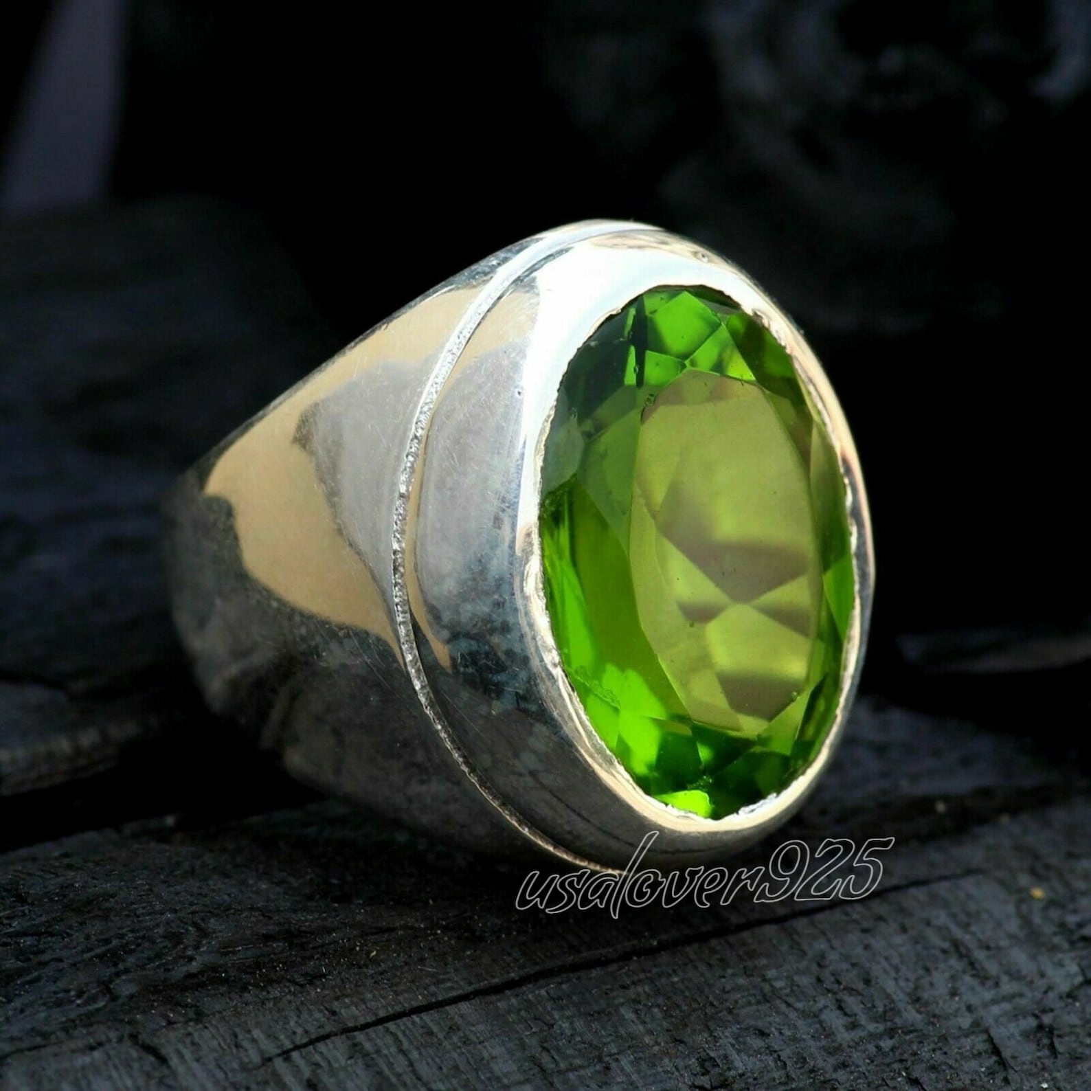 Green Peridot Gemstone Ring Handmade Mens Ring 925 Sterling | Etsy