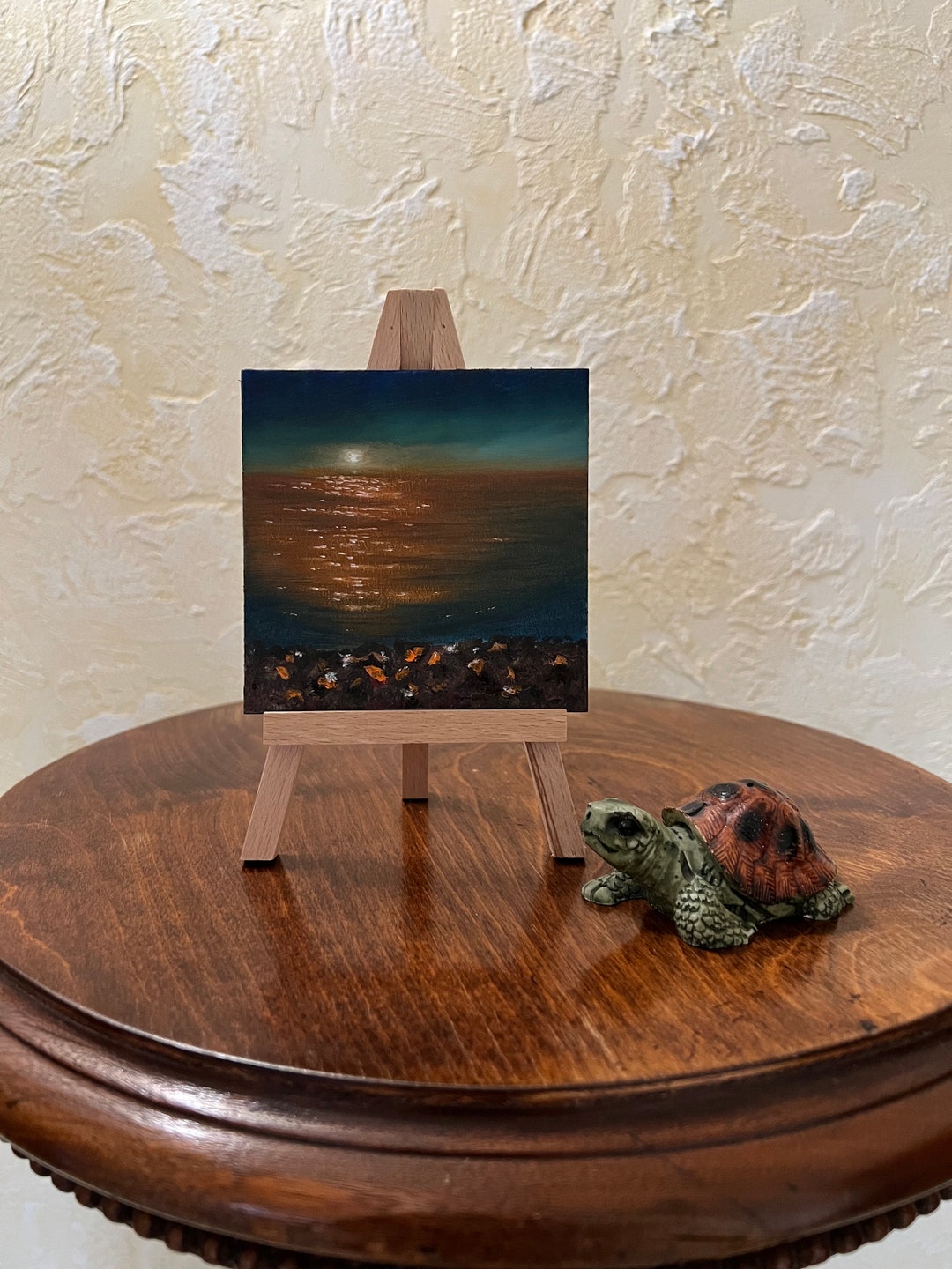 Night Seascape Miniature Art Realistic Original Oil Painting Ocean ...
