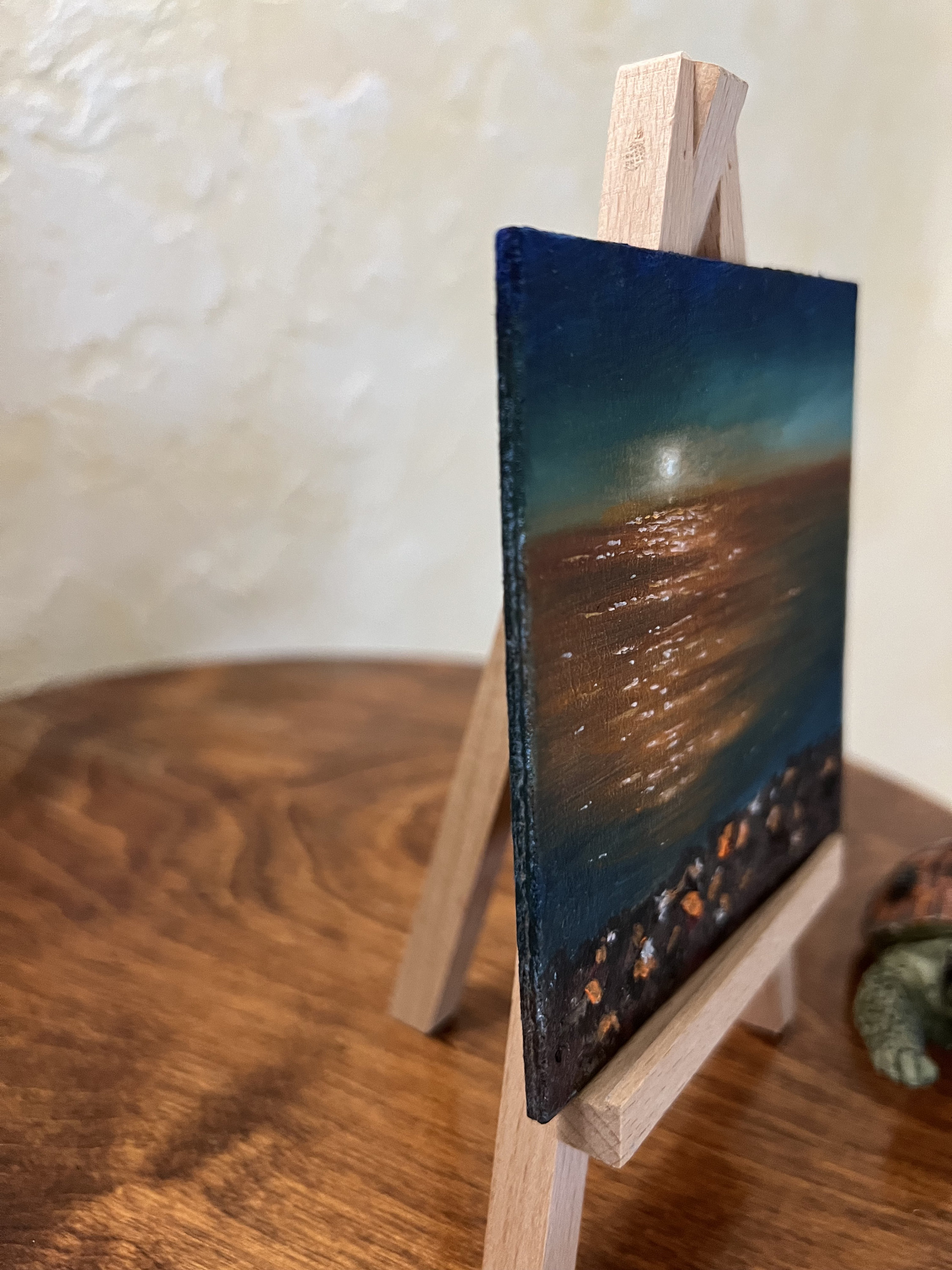 Night Seascape Miniature Art Realistic Original Oil Painting Ocean ...