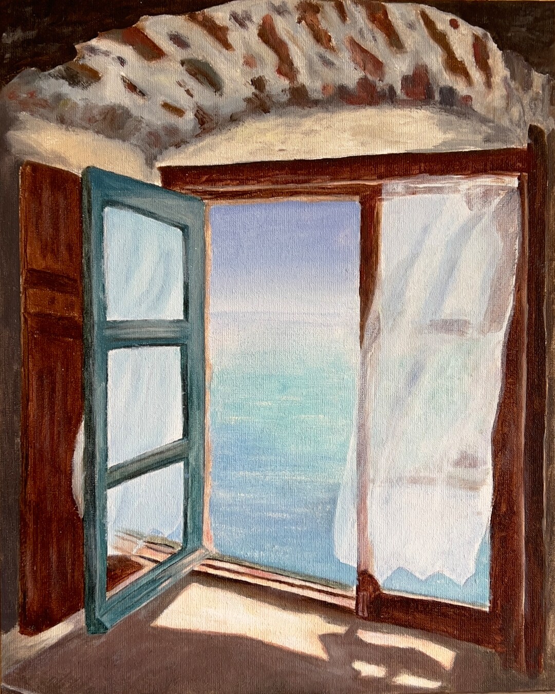Seascape Oil Painting Still Life Window Sunlight Window View Sea ...
