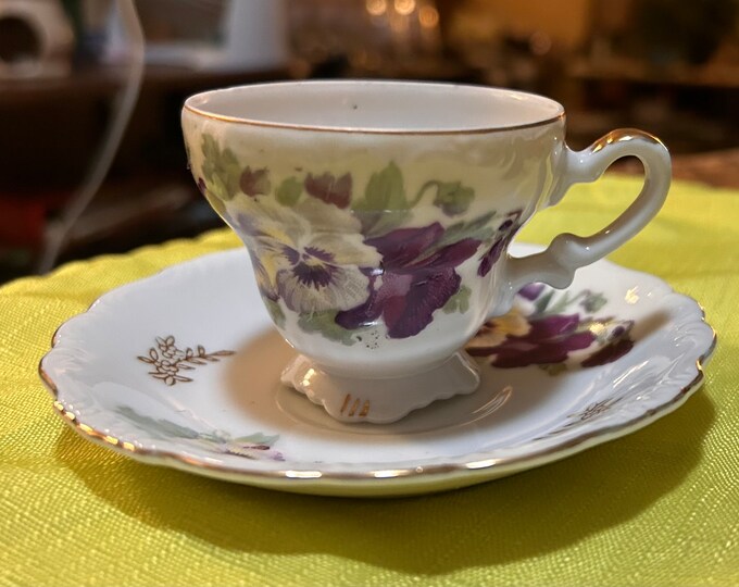 Hand Painted Tea Cup and Saucer Pansies Japan - Etsy