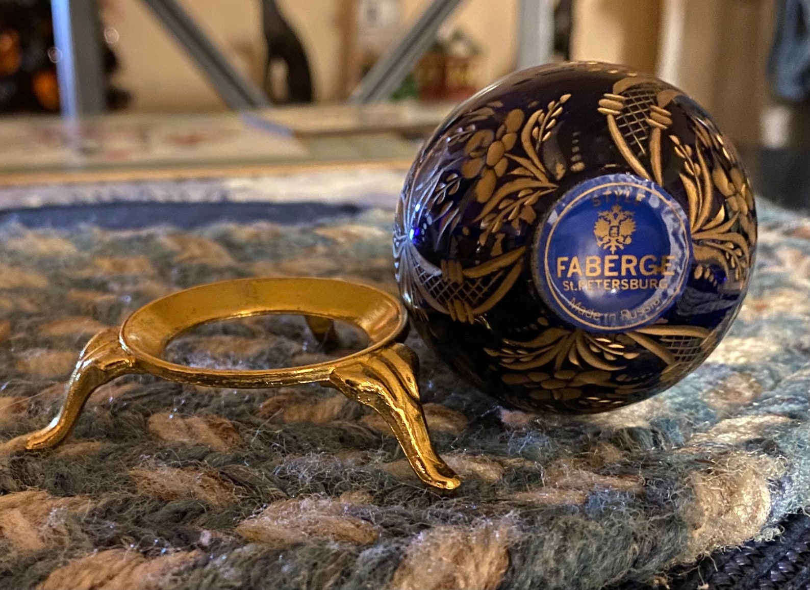 Faberge Egg Deep Blue Glass With Carved Bouquets of Wheat - Etsy