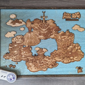 Mario RPG World Map: Video Game Wood Map, Mario Map, Game Room, Office ...