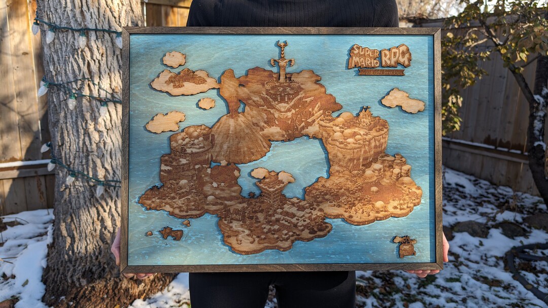 Mario RPG World Map: Video Game Wood Map, Mario Map, Game Room, Office ...