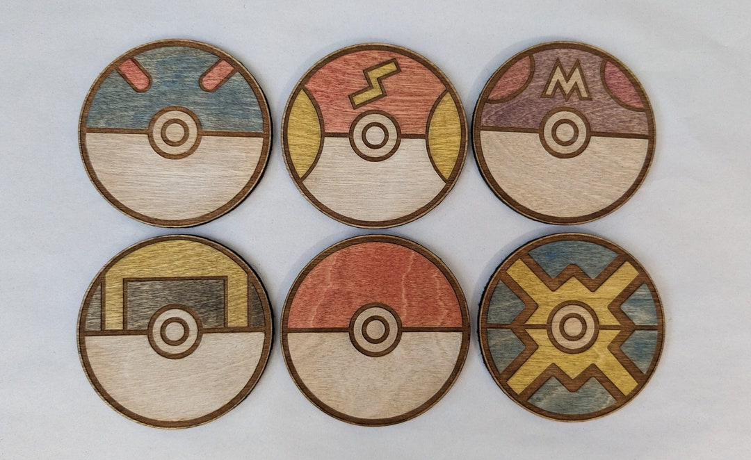 Pokemon Pokeball Coasters: Wood Coasters, Felt Backing, Pokemon Wood ...