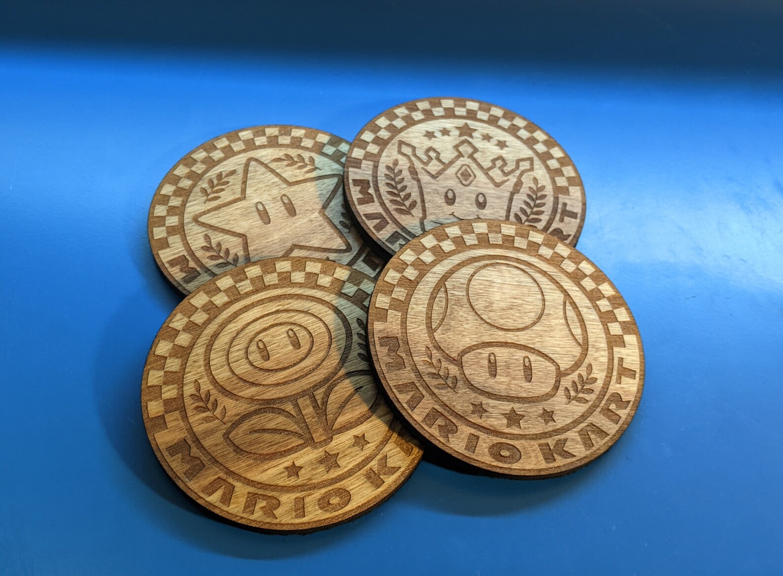 Mario Kart Cup Coasters: Set of Four Laser Cut Wood With Felt | Etsy