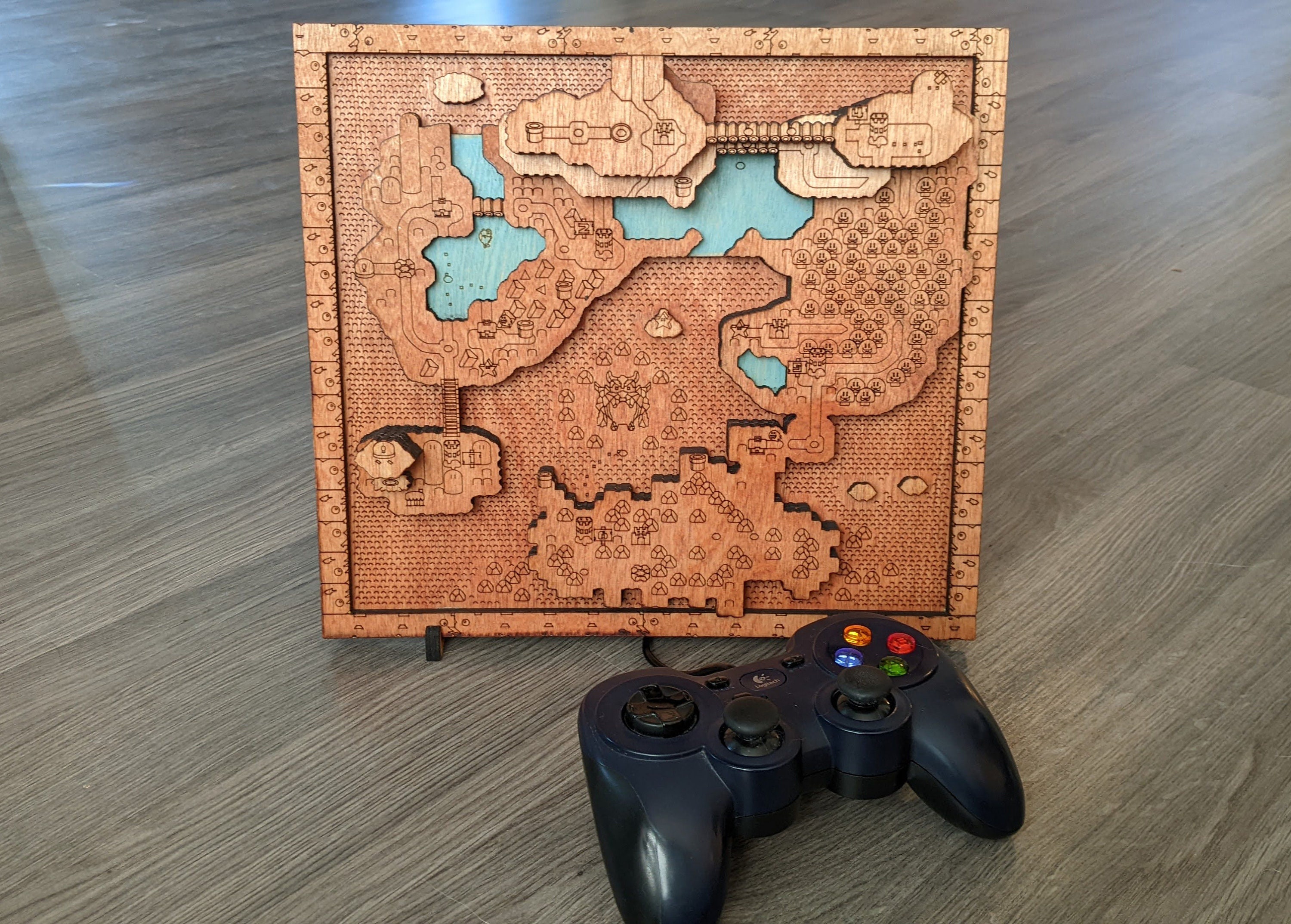 Mario Wood Map 3D Super Mario World Engraved Map Game Room - Etsy