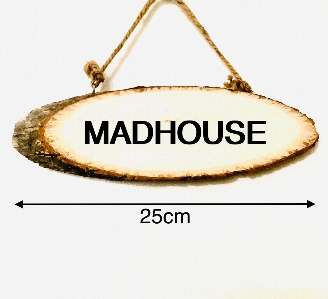 Personalised wooden log sign hanging wall door office garden | Etsy