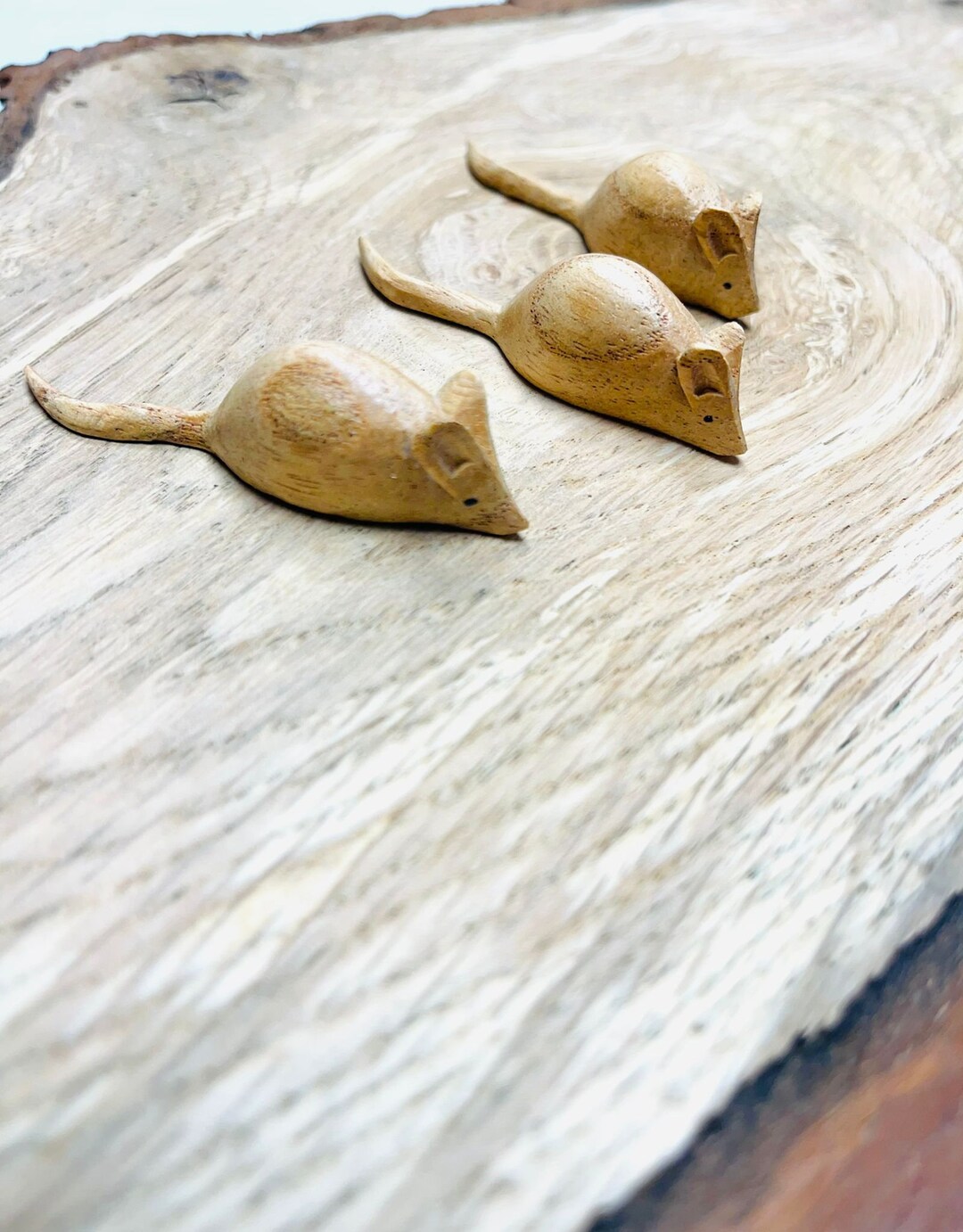 3pcs Mice FAMILY Wooden Handmade Carved Lovely 8-10cm Mouse Natural ...