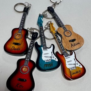 10cm Mini Guitar Acoustic and Electric Key Ring 5 Designs Wooden ...