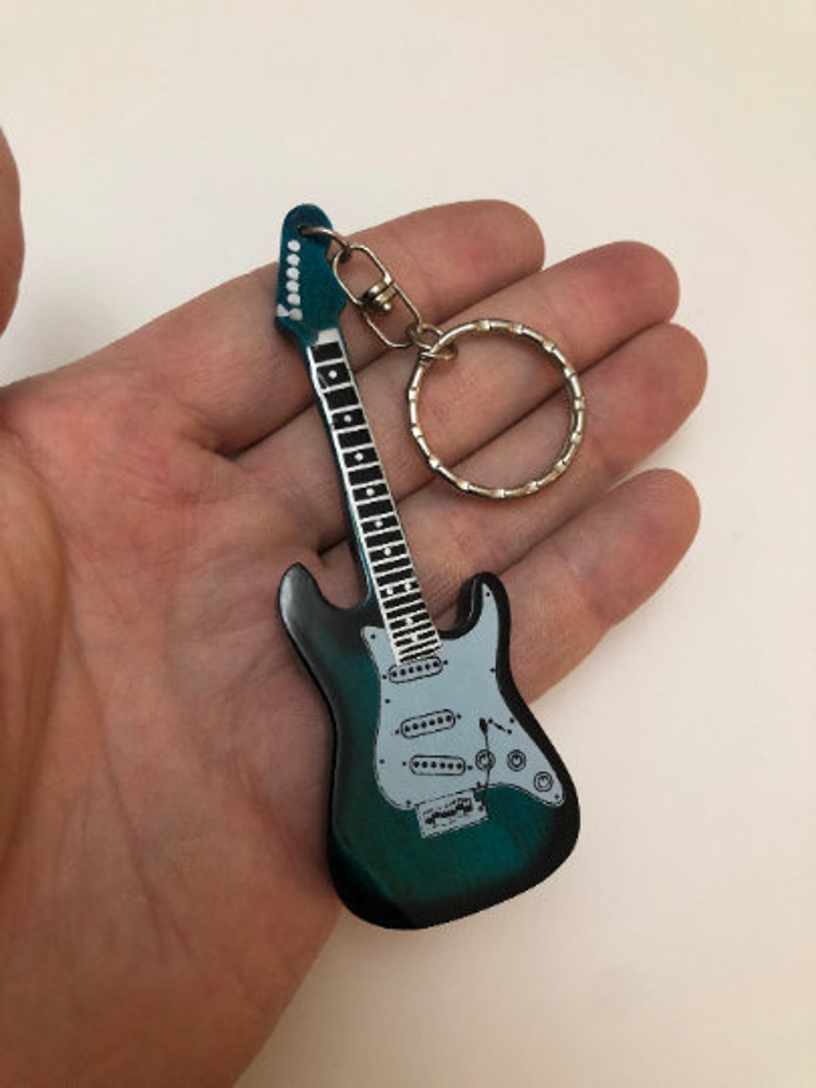 Acoustic Green Mini guitar key ring 10cm designs wooden | Etsy