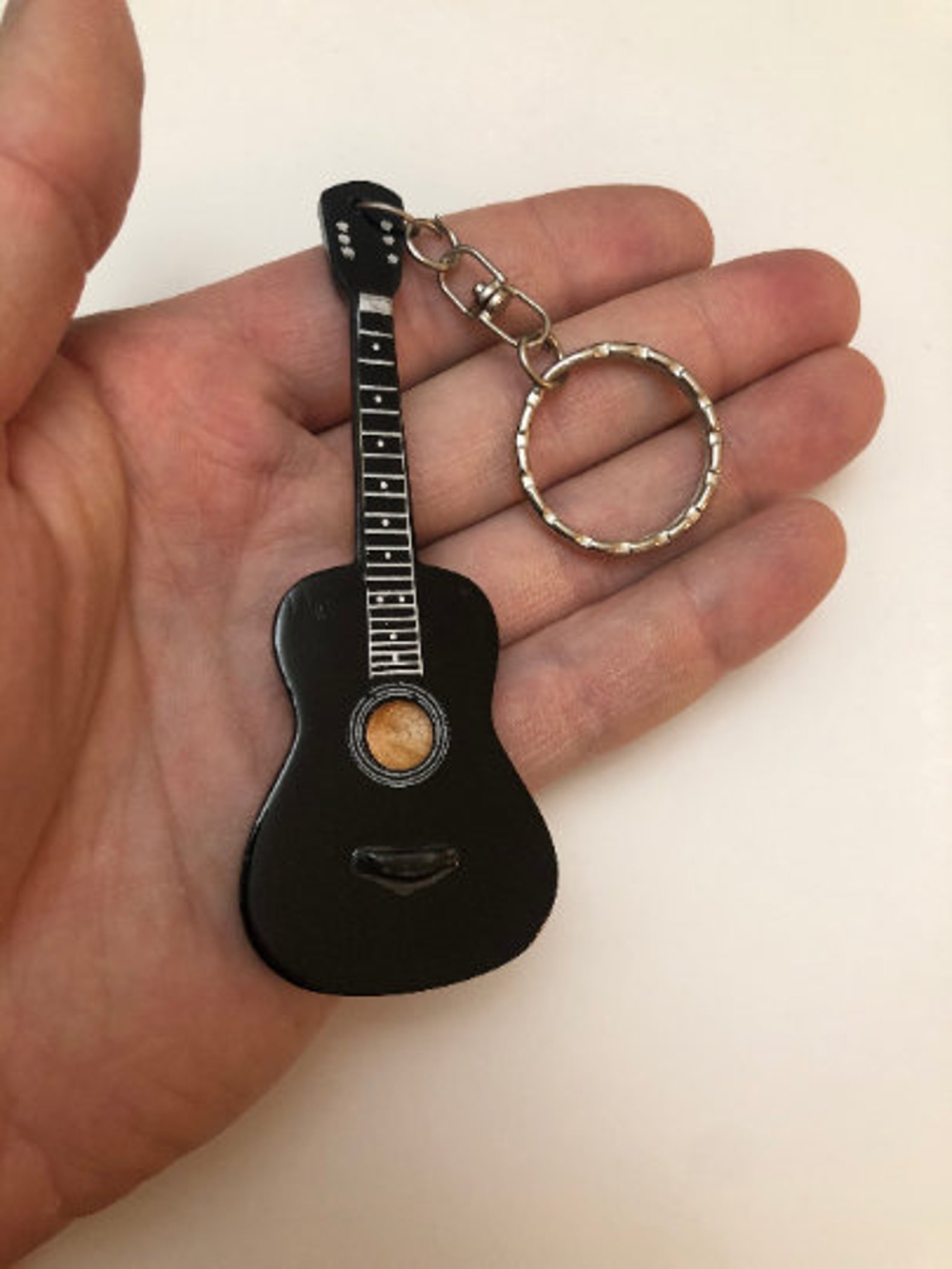 Acoustic Green Mini guitar key ring 10cm designs wooden | Etsy