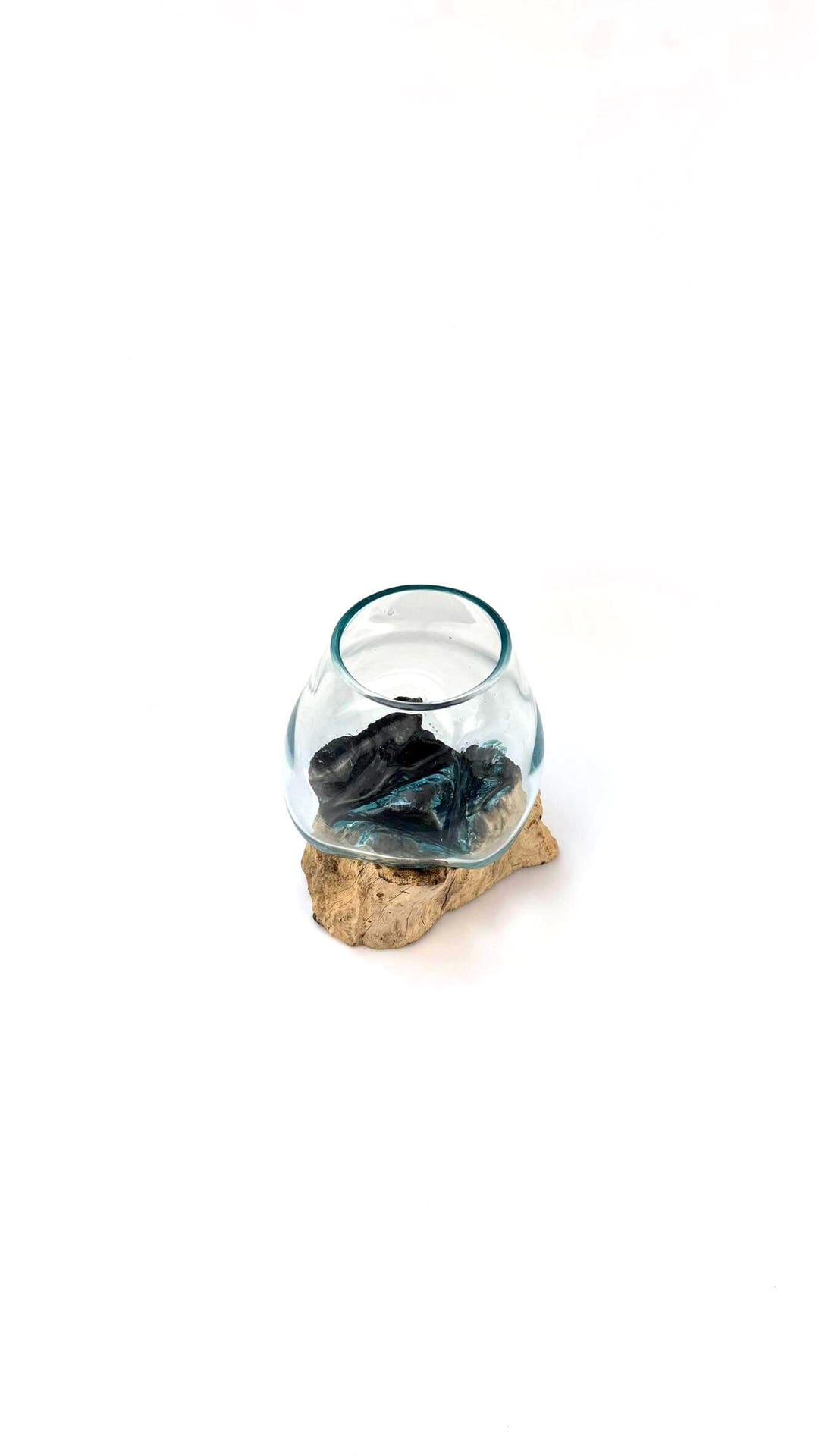 Medium Glass and Teak Root Vases | Handmade Molten Glass Art Decor ...