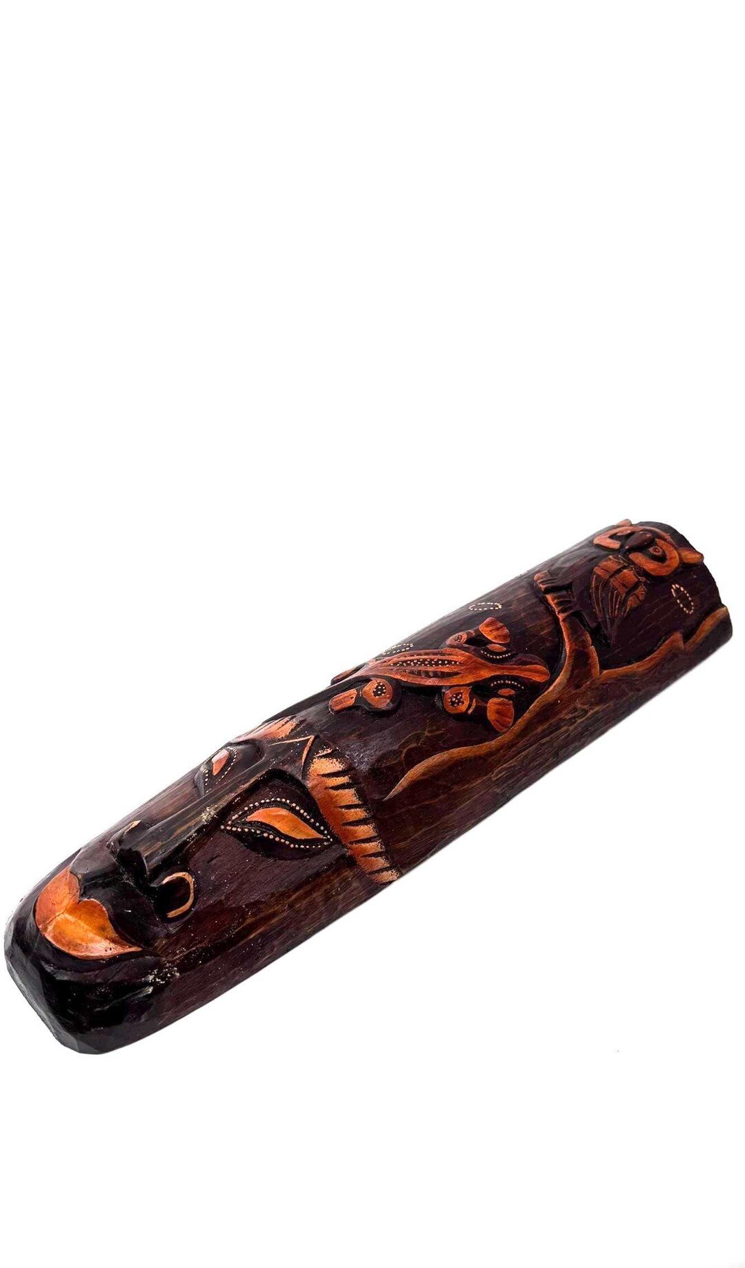 Lizard and Owl Design Wooden Wall Mask 50cm – Hand Carved | Painted ...