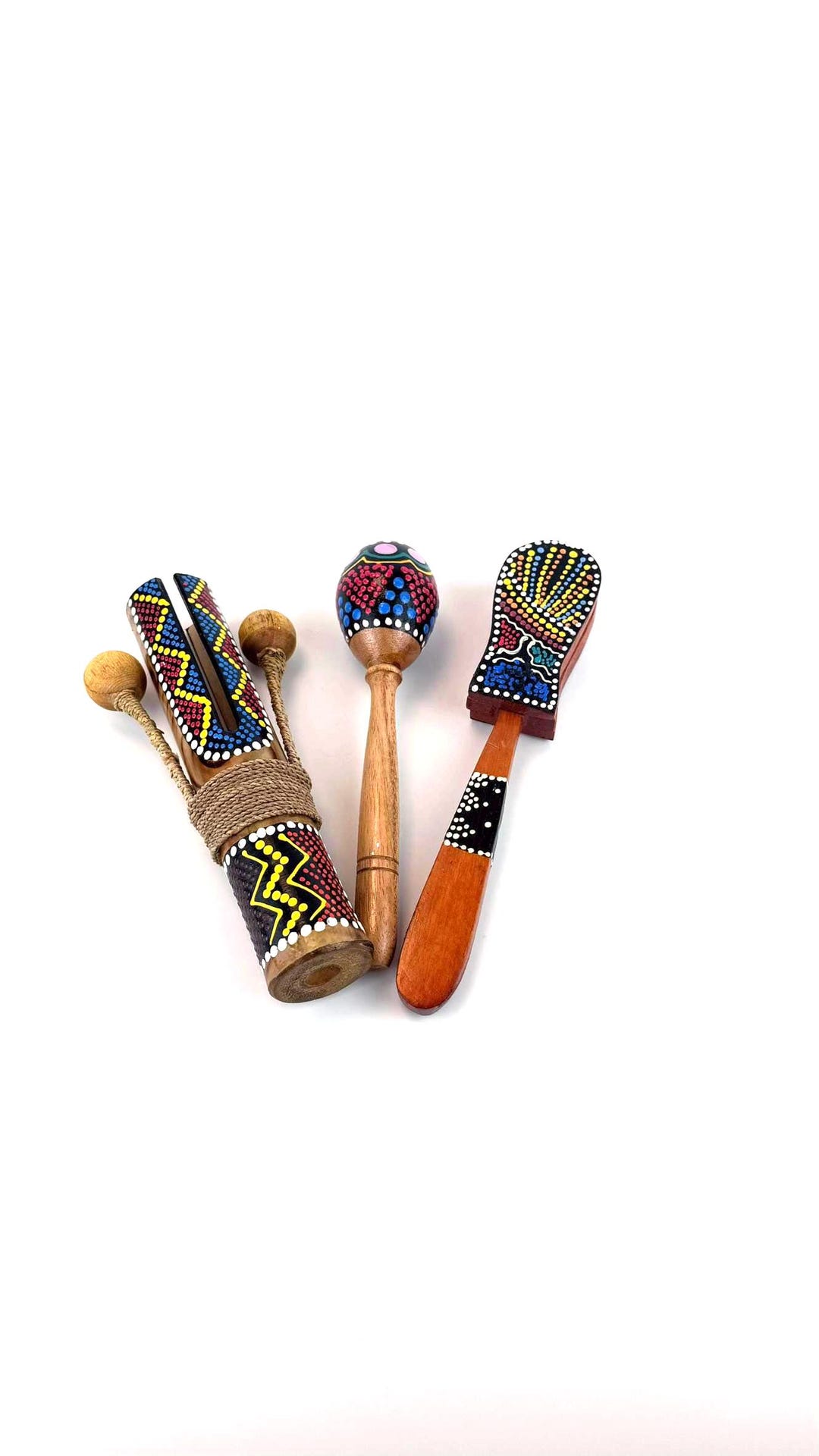 Set of 3 Wooden Musical Instruments – Handcrafted & Handpainted for ...