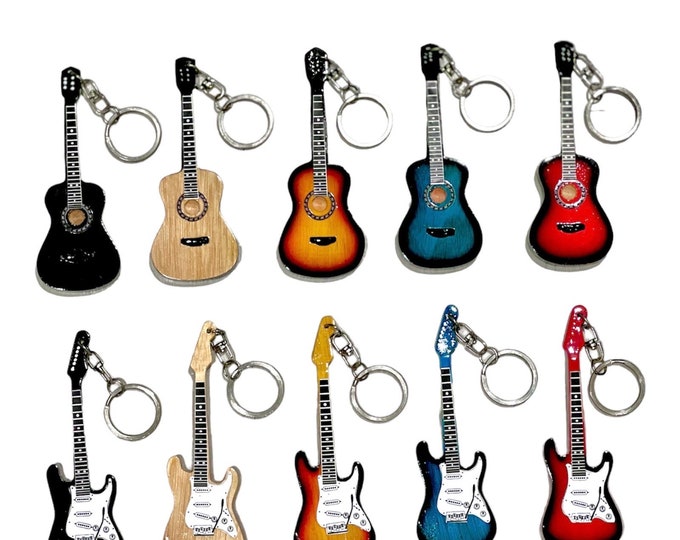 10cm Mini Guitar Acoustic and Electric Key Ring 5 Designs Wooden ...