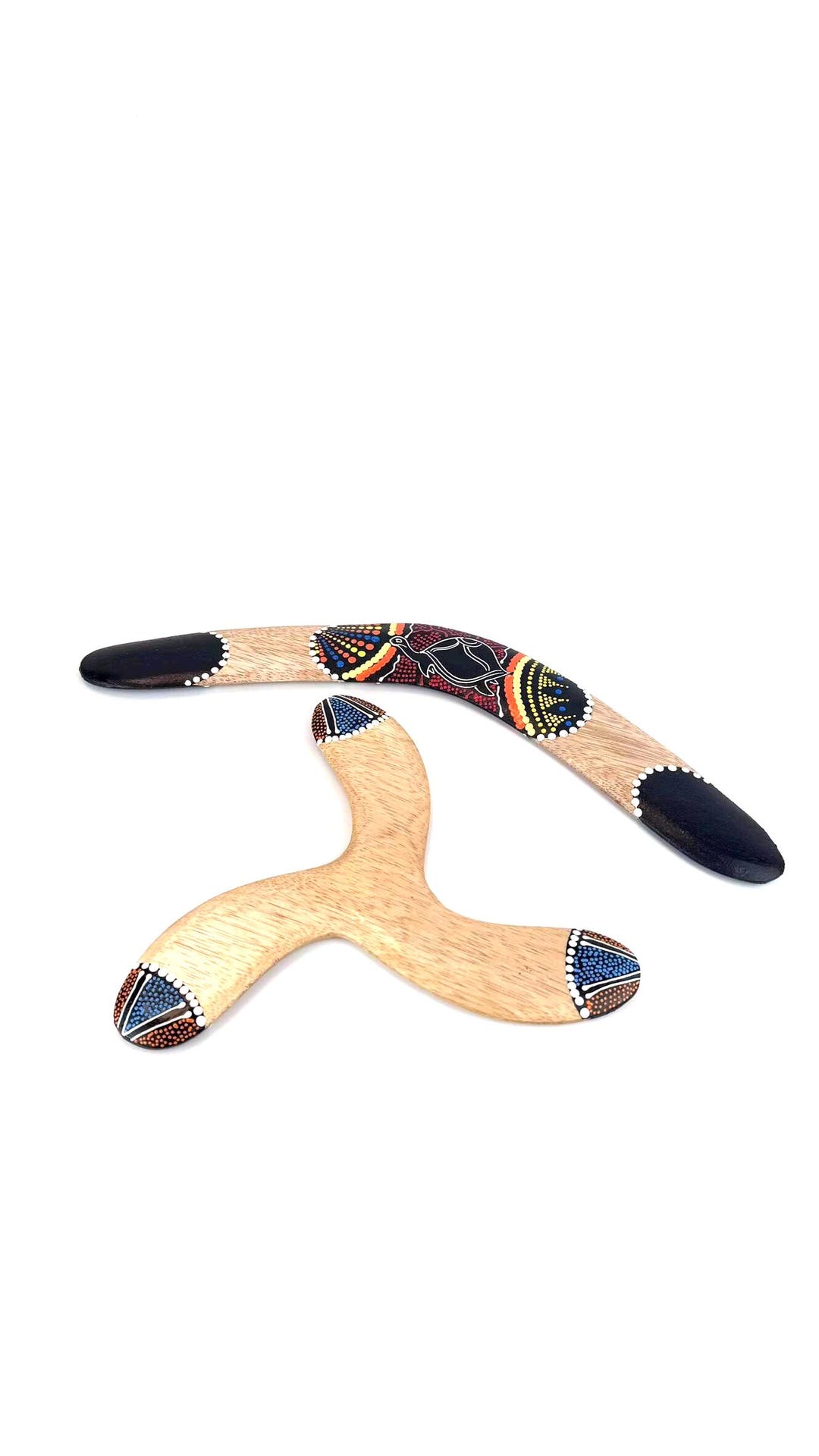Set of 2 Handmade Wooden Boomerangs Colourful Handpainted Wall Décor ...