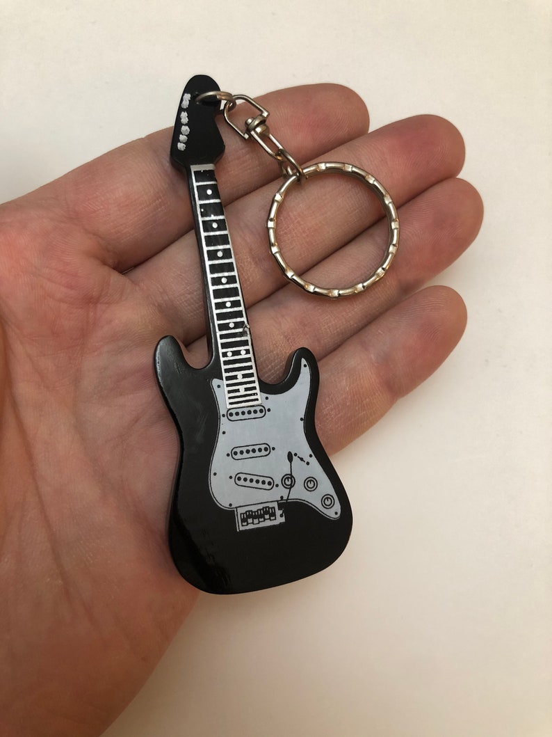 5 colours Mini guitar key ring 10cm/5 designs wooden handmade | Etsy
