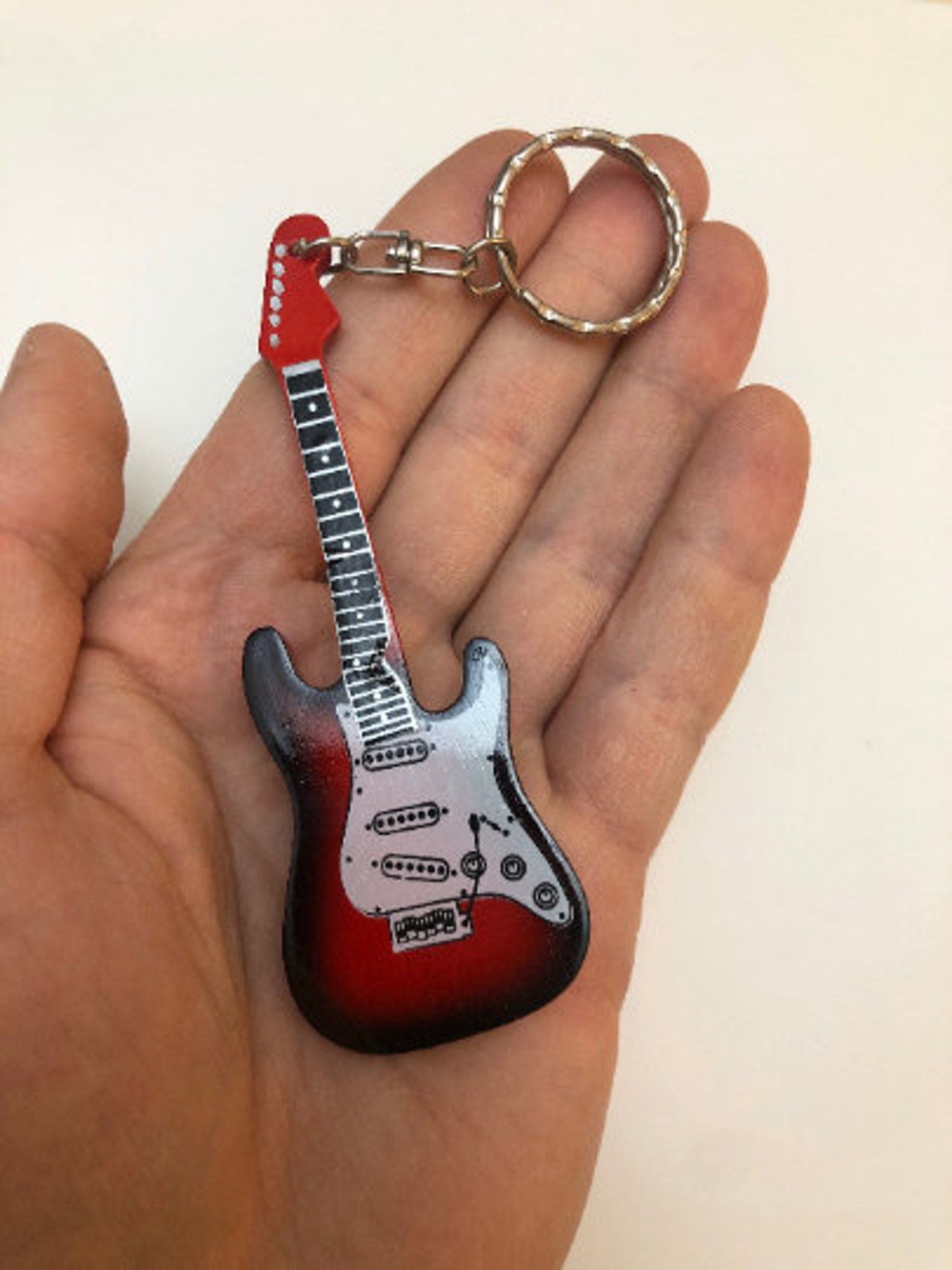 Acoustic Green Mini guitar key ring 10cm designs wooden | Etsy